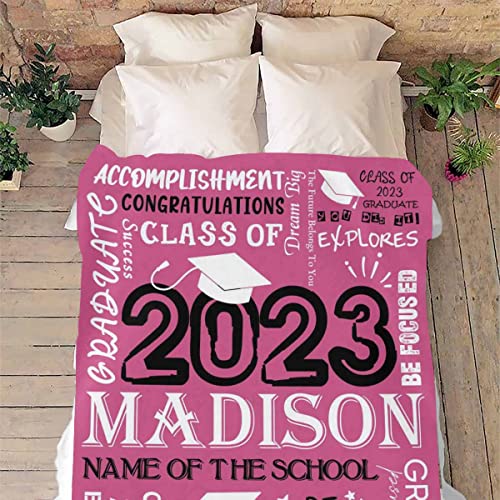 MyPupSocks Personalized Graduation Blanket for Class of 2023, Graduate Class of 2023 Pink Fleece Throw Blanket with School College Name for Granddaughter Grandson Niece Graduation Gifts 30x40