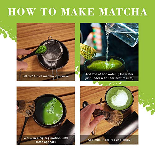 BambooMN Japanese Tea Set, Matcha Whisk (Chasen), Tea Strainer, Traditional Scoop (Chashaku), Teaspoon, The Perfect Set to Prepare a Traditional Cup of Matcha - 1 Set