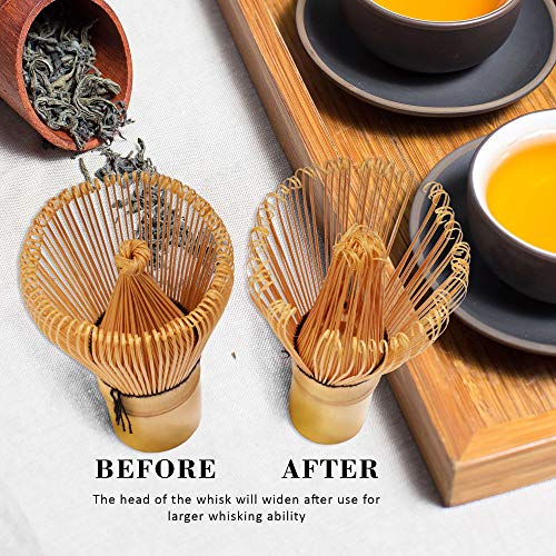 BambooMN Japanese Tea Set, Matcha Whisk (Chasen), Tea Strainer, Traditional Scoop (Chashaku), Teaspoon, The Perfect Set to Prepare a Traditional Cup of Matcha - 1 Set