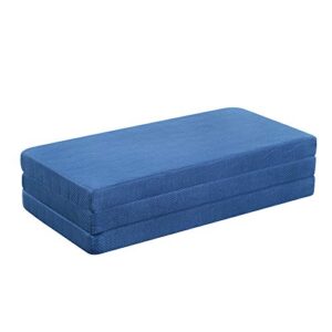 PrimaSleep 4 Inch Tri Folding Memory Foam Topper, Foldable, Guest Bed,Full Size, Blue