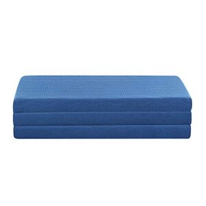 PrimaSleep 4 Inch Tri Folding Memory Foam Topper, Foldable, Guest Bed,Full Size, Blue