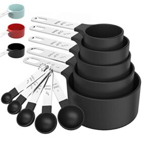 tiluck measuring cups & spoons set, stackable cups and spoons, nesting measure cups with stainless steel handle, kitchen gadgets for cooking & baking (5+5, black)