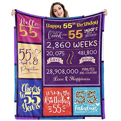 55 Birthday Decorations for Women Men, 55th Birthday Gifts for Men Women, Womens Birthday Gifts, Happy Birthday Gifts for Women, Birthday Gifts for Mom, Wife, Sister Warm Throw Custom Blanket