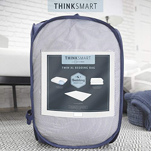 SensorPEDIC ThinkSmart Dorm Essentials 4-Piece Bundle Topper, Mattress Protector, Bed Pillow, and Laundry Duffle Bag, Twin, White