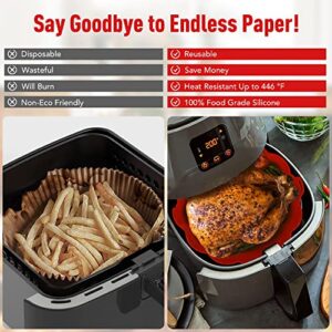 3-Pack Air Fryer Liners Silicone, 8.5 inch Reusable Air Fryer Basket, For 3.5 to 8.5QT Food Grade Air Fryer Accessories, Replacement of Parchment Liners, No Need to Clean the Air Fryer(Red+Bule+Pink)