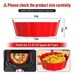 3-Pack Air Fryer Liners Silicone, 8.5 inch Reusable Air Fryer Basket, For 3.5 to 8.5QT Food Grade Air Fryer Accessories, Replacement of Parchment Liners, No Need to Clean the Air Fryer(Red+Bule+Pink)