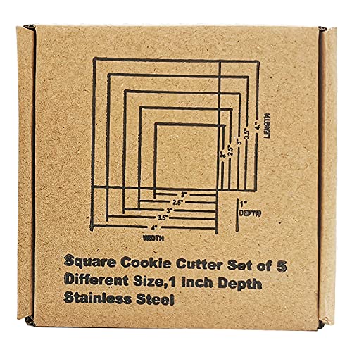 Vokop Square Cookie Cutter Set-5 Pack Stainless Steel Square Biscuit Molds Fondant Cake Cookie Cutter Set Pastry Mold-2",2.5", 3", 3.5",4"