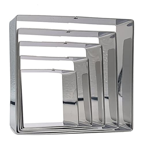 Vokop Square Cookie Cutter Set-5 Pack Stainless Steel Square Biscuit Molds Fondant Cake Cookie Cutter Set Pastry Mold-2",2.5", 3", 3.5",4"