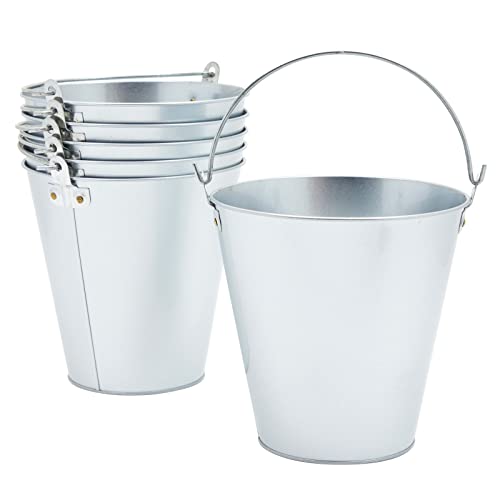 Juvale 6-Pack Large Galvanized Ice Buckets for Parties, 7-Inch Tall Metal Ice Pails with Handles for Champagne, Beer, Wine, Sports Drinks, Water, Table Centerpieces (100 oz Capacity)