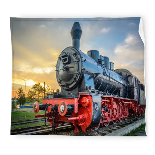 Steam Train Old Engine Train Blanket Soft Fleece Throw Blanket Cozy Fuzzy Warm Flannel Blankets for Women Men for Couch Bed Sofa All Season Gift