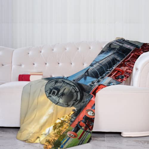 Steam Train Old Engine Train Blanket Soft Fleece Throw Blanket Cozy Fuzzy Warm Flannel Blankets for Women Men for Couch Bed Sofa All Season Gift