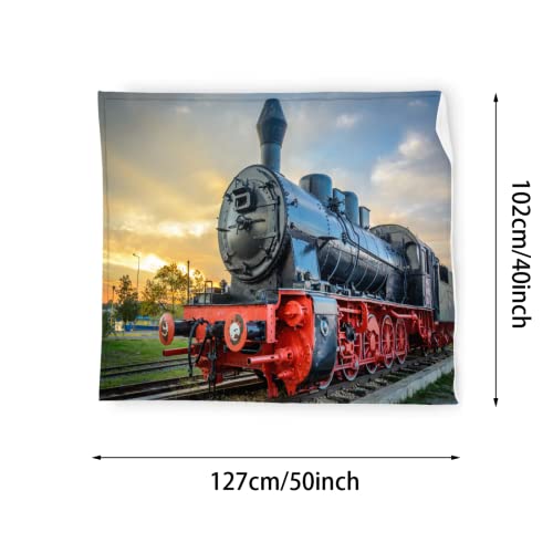 Steam Train Old Engine Train Blanket Soft Fleece Throw Blanket Cozy Fuzzy Warm Flannel Blankets for Women Men for Couch Bed Sofa All Season Gift