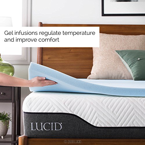 LUCID 2-Inch Ventilated Gel Infused Memory Foam Mattress Topper - Queen & Premium Hypoallergenic 100% Waterproof Mattress Protector - Universal Fit, Cotton Terry Top, Queen