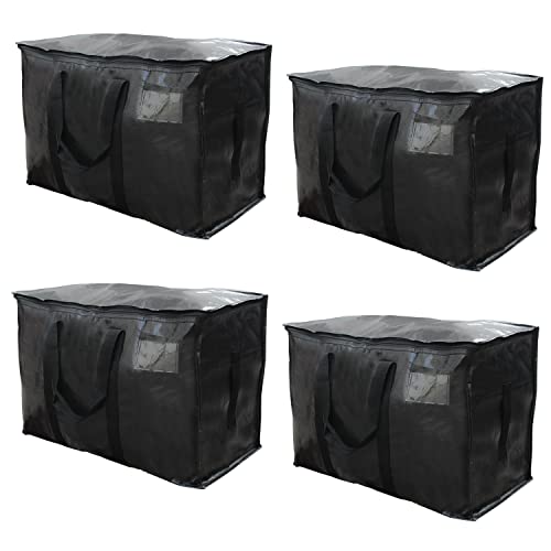 CUXFLS Moving Bags Heavy Duty Extra Large Stroage Bags with Strong Zippers and Handles for Moving Supplies, Foldable Heavy-Duty Storage Bags Storage for Space Saving, Alternative to Moving Boxes（Black - L - Set of 4）