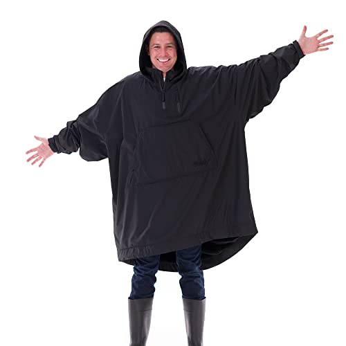 THE COMFY Splash Hooded Water Rain Resistant Wearable Blanket w/Zipper for Outdoors, One Size Fits All, Shark Tank, (Black)