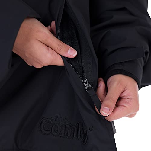 THE COMFY Splash Hooded Water Rain Resistant Wearable Blanket w/Zipper for Outdoors, One Size Fits All, Shark Tank, (Black)