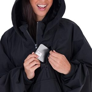 THE COMFY Splash Hooded Water Rain Resistant Wearable Blanket w/Zipper for Outdoors, One Size Fits All, Shark Tank, (Black)