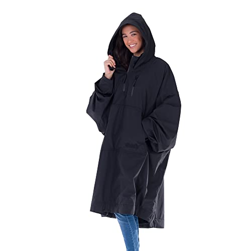 THE COMFY Splash Hooded Water Rain Resistant Wearable Blanket w/Zipper for Outdoors, One Size Fits All, Shark Tank, (Black)