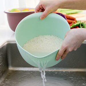 BLUE GINKGO Rice Strainer and Kitchen Colander Set - Strain Rice, Quinoa and Small Grains - Soak, Wash and Drain Vegetables and Fruit - (4 Quart Bowl) Olive and Sage