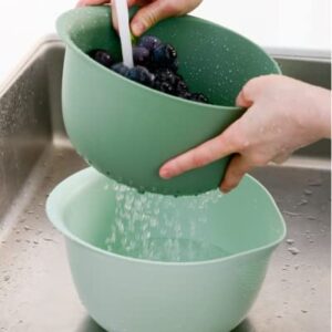 BLUE GINKGO Rice Strainer and Kitchen Colander Set - Strain Rice, Quinoa and Small Grains - Soak, Wash and Drain Vegetables and Fruit - (4 Quart Bowl) Olive and Sage