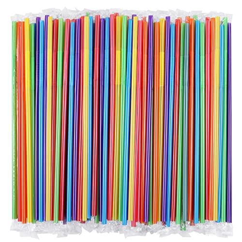 [Individually Wrapped] 300 Pcs Colorful Flexible Plastic Straws, Disposable Bendy Straws, 10.2" Long and 0.23'' Diameter, BPA-Free