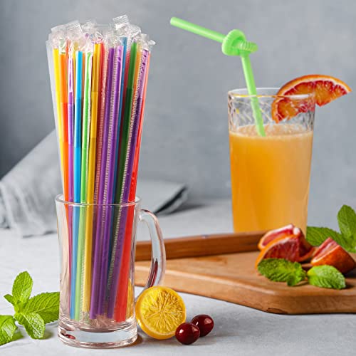 [Individually Wrapped] 300 Pcs Colorful Flexible Plastic Straws, Disposable Bendy Straws, 10.2" Long and 0.23'' Diameter, BPA-Free