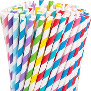 HAKSEN 220PCS Paper Straws, 10 Colors Biodegradable Striped Drinking Straws Party Decoration Supplies