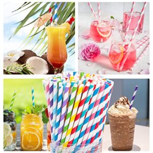 HAKSEN 220PCS Paper Straws, 10 Colors Biodegradable Striped Drinking Straws Party Decoration Supplies