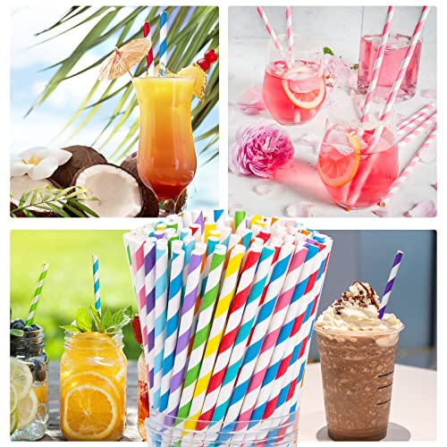 HAKSEN 220PCS Paper Straws, 10 Colors Biodegradable Striped Drinking Straws Party Decoration Supplies