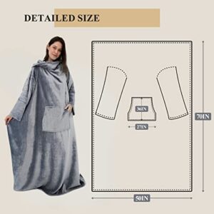 MAXICOZY Wearable Blanket with Sleeves and Pocket, 50"x 70", Warm and Comfy Flannel Blanket Sweatshirt for Adult Women Men (Gray)