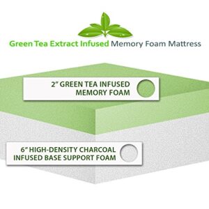 AC Pacific Herbal Fusion Collection Green Tea Infused Polyester Memory Foam Mattress Made in USA, Queen, White