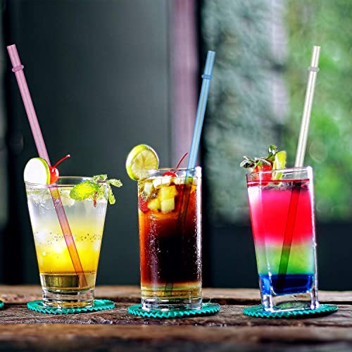 50 Pieces Reusable Drinking Straws Colorful Plastic Straws Clear Glitter Unbreakable Drinking Straws with Cleaning Brush for Home Party Supplies, 6 Colors (9 Inch)