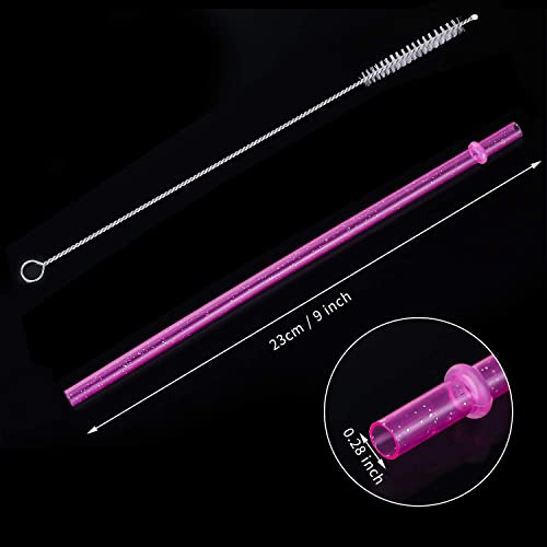 50 Pieces Reusable Drinking Straws Colorful Plastic Straws Clear Glitter Unbreakable Drinking Straws with Cleaning Brush for Home Party Supplies, 6 Colors (9 Inch)