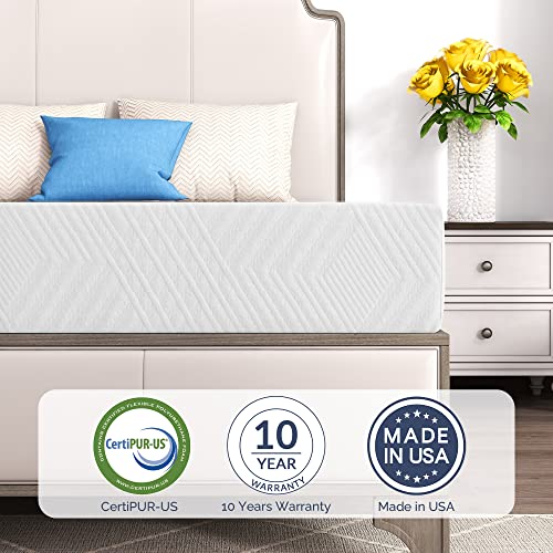 IULULU Queen Mattresses, 10-Inch Memory Foam Mattress - Green Tea Gel Infused, Medium-Firm for Cool Sleep and Pressure Relief Bunk Trundle Bed in a Box, CertiPUR-US Certified White