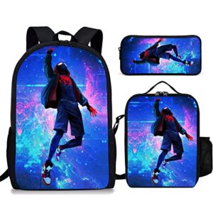 vonpcaty 3pcs cool cartoon backpack with lunch bag pencil case set, large capacity bookbag 17-inch bag travel bag lightweight bag for boys girls blue