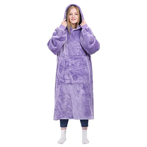 Kpblis Wearable Blanket Hoodie for Women and Men, Oversized Wearable Hoody Blanket Sweatshirt, Warm and Cozy Giant Wearable Fleece Blanket with Sleeves and Giant Pocket for Adults and Kids, Purple