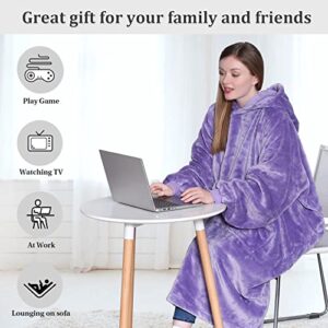 Kpblis Wearable Blanket Hoodie for Women and Men, Oversized Wearable Hoody Blanket Sweatshirt, Warm and Cozy Giant Wearable Fleece Blanket with Sleeves and Giant Pocket for Adults and Kids, Purple