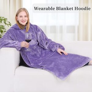 Kpblis Wearable Blanket Hoodie for Women and Men, Oversized Wearable Hoody Blanket Sweatshirt, Warm and Cozy Giant Wearable Fleece Blanket with Sleeves and Giant Pocket for Adults and Kids, Purple