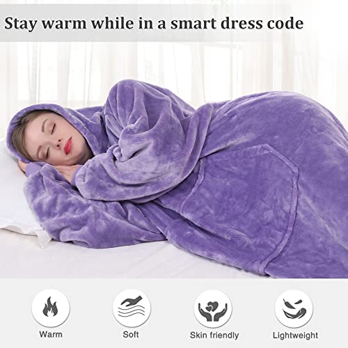 Kpblis Wearable Blanket Hoodie for Women and Men, Oversized Wearable Hoody Blanket Sweatshirt, Warm and Cozy Giant Wearable Fleece Blanket with Sleeves and Giant Pocket for Adults and Kids, Purple