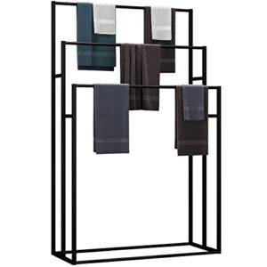 large size standing towel racks for bathroom, freestanding 3 tiers modern blanket rack for living room, metal towel ladder