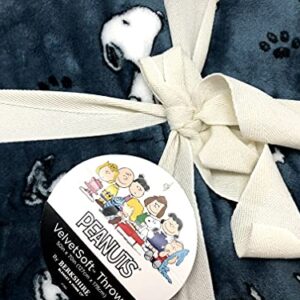 Berkshire Home & Blanket Co. Peanuts Gang Snoopy Happy Dance Velvet Soft Throw Blanket | 50" x 70" - Blue Gray