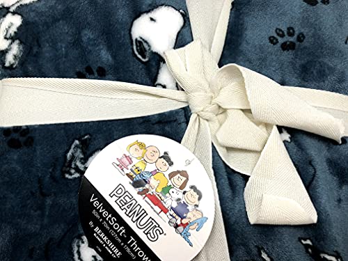 Berkshire Home & Blanket Co. Peanuts Gang Snoopy Happy Dance Velvet Soft Throw Blanket | 50" x 70" - Blue Gray