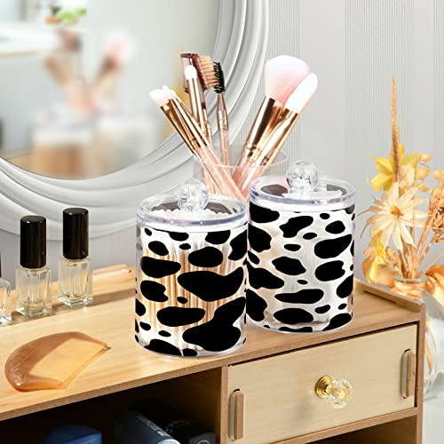 WELLDAY Apothecary Jars Bathroom Storage Organizer with Lid - 14 oz Qtip Holder Storage Canister, Black & White Cow Print Clear Plastic Jar for Cotton Swab, Cotton Ball, Floss Picks, Makeup Sponges,Ha