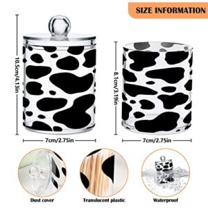 WELLDAY Apothecary Jars Bathroom Storage Organizer with Lid - 14 oz Qtip Holder Storage Canister, Black & White Cow Print Clear Plastic Jar for Cotton Swab, Cotton Ball, Floss Picks, Makeup Sponges,Ha