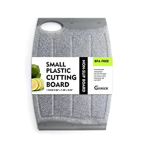 Small Plastic Cutting Board, 7.48" Mini Cutting Board for Small Kitchen Task, Non Slip Cutting Board, Unique Design with Multiple Juice Grooves! BPA Free, Dishwasher Safe, Easy Grip Handle (Grey)