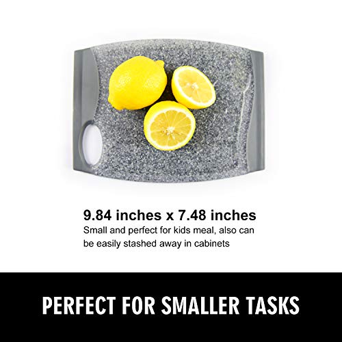 Small Plastic Cutting Board, 7.48" Mini Cutting Board for Small Kitchen Task, Non Slip Cutting Board, Unique Design with Multiple Juice Grooves! BPA Free, Dishwasher Safe, Easy Grip Handle (Grey)