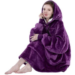 PAVILIA Wearable Blanket Sweatshirt for Women Men, Purple, Warm Cozy Giant Blanket Hoodie, Fleece Sherpa Oversized Blanket Sweatshirt with Sleeves, Big Pocket