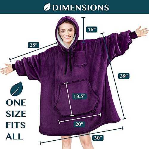 PAVILIA Wearable Blanket Sweatshirt for Women Men, Purple, Warm Cozy Giant Blanket Hoodie, Fleece Sherpa Oversized Blanket Sweatshirt with Sleeves, Big Pocket