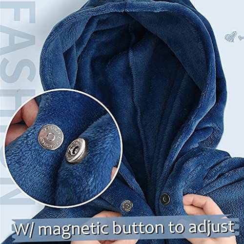 Hooded Poncho Blanket, Fleece Wearable Throw Wrap with Hood and Pocket, Warm Cozy Soft for Adult Women Men Kids, Indoor or Outdoor Navy