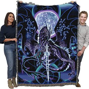 Pure Country Weavers Night Blade Dragon Blanket by Ruth Thompson - Gift Dragon Fantasy Tapestry Throw Woven from Cotton - Made in The USA (72x54)